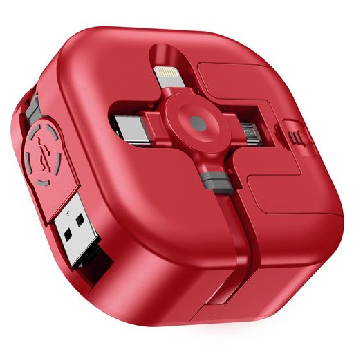 🗻【4.5A急速充電&amp;データ転送】 3in1 充電ケーブル巻き取り式は銅製心線を採用し、電気抵抗が低く充電速度がより速くなり(最大の充電速度が4.5A、ライトニング2.4A、USB-type-C4.5A、マイクロUS...