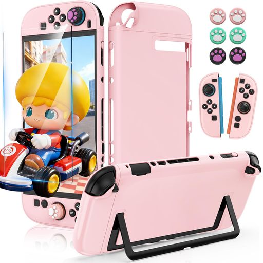 Switch 2専用設計・保護アクセサリーセット:Nintendo Switch 2専用設計の保護ケースセット。本体ケースx1、Joy-Conケースx2、スクリーン保護フィルムx1、アナログスティックカバーx6付き。※Switch/Swit...