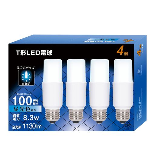 LED電球 T形タイプ 製品仕様 口金:E26 色温度: 昼光色 6500K サイズ:直径33x高さ 104mm 非調光対応 定格電圧:AC100V【AC85-265V 可用】 50 60Hz 定格消費電力:8.3W 明るさ:1130LM ...