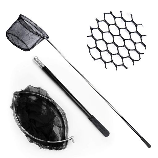 折りたためるタモ網全長:約205cm(柄の黒い部分も含め5段で網を装着した全長)収縮時:43cm重さ:約350g網深さ:約38cm、ナイロンコーティングネット。 魚を釣り上げる時目の前で逃げられたなんてことにならないように、欠かせないたも網...