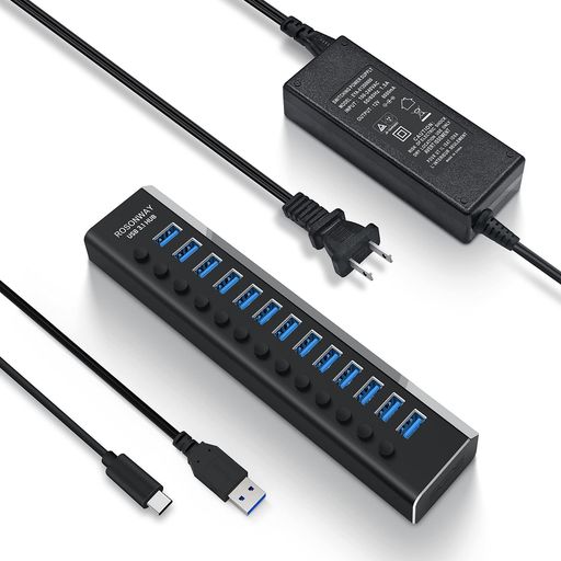 【USB 3.1 Gen2 10Gbpsと2本のケーブル】USB ハブ3.1 Gen2 の13ポートは全てUSB3.1 Gen2 に対応、理論値10Gbpsのデーター転送速度、1回のHDムービー転送には2秒しかかかりません。USB 3.0と...