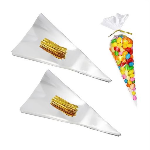 【安全な材質】無毒無臭、破れにくく、防水の三角opp袋、キャンディ、お菓子、チョコレート、マシュマロなどの食品を直接入れて安全に使用できる 【ルックスが高い】袋は透明で中身がよく見えるので、プレゼントや小分けに便利な三角opp袋は、金色のテ...