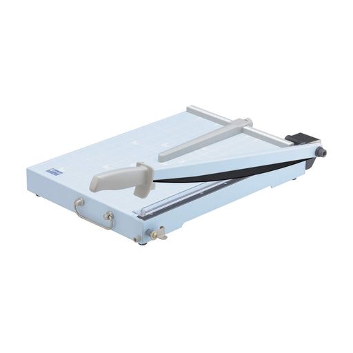 【カラー】青 【裁断能力】15枚(PP用紙64g/m2) 390mm(裁断幅) 【サイズ】W307xD425mm(テーブルサイズ) 【材質】鉄板 【質量】4.0kg