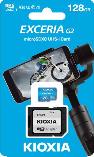 KIOXIA製microSDXCカード EXCERIA G2 シリーズ 容量:128GB(ユーザ領域約115.2GB) インターフェース:UHS-I;UHSスピードクラス:U3;SDスピードクラス:Class10;ビデオスピードクラス:V3...
