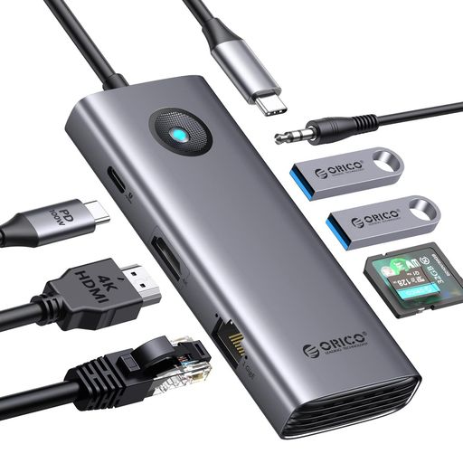 【8-in-1 USB C ハブ】 ORICO多機能USBハブはパソコンのタイプCポートを2*USB-Aポート(5Gbps)、SD/microSDカードリーダースロット、HDMIポート(4K@60Hz)、1*PD充電ポート(100W)、ギガ...