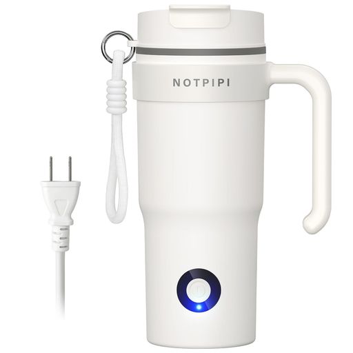 【500mlの大容量なのにコンパクト・小型電気ケトルで自由な水生活を】500ml大容量のNOTPIPIポータブル電気ケトルは、マグカップ2杯分やカップ麺1〜2個分のお湯を一度に沸かせる実用性と、カバンやスーツケースに収納しやすいスリムさを両...