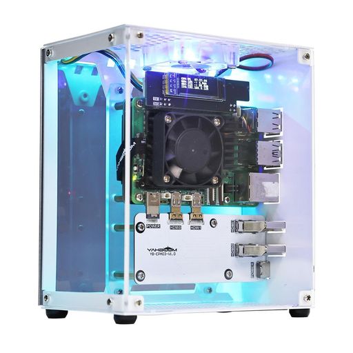 【CUBE PiはRaspberry Pi 5 8 GB 4 GB 2 GBのために設計されている】筐体はアルミニウム合金で作られ、270°パノラマ視野で筐体内部をはっきりと展示し、OLEDディスプレイはシステム情報を観察しやすい。マザーボ...