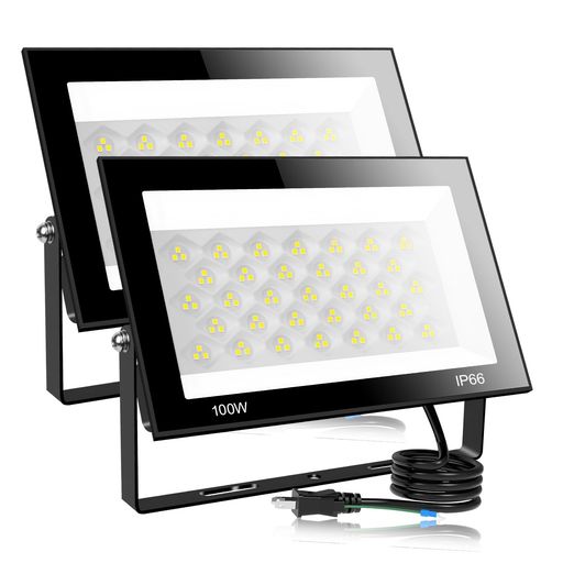 【100W超高輝度LED投光器 2個セット】高効率SMD3030チップと独自のメッシュ状ナノ反射カップを組み合わせ、わずか100Wの消費電力で昼白色(6500K)の最大12000ルーメンという強力な光を実現。1200W白熱灯に相当する明るさ...