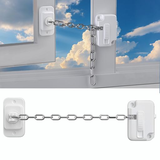 ドア・窓ロックの仕様:材質はABSと304ステンレス鋼を使用。ロック本体のサイズは長さ60mm、幅38mm、チェーンの長さは200mm(チェーンの長さは必要に応じて自由に調整可能)。 優れたデザイン:ドア・窓ロックは360°回転が可能で、内...