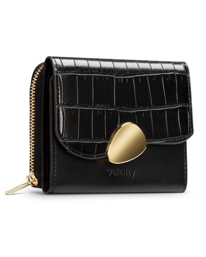 【コンパクトでスタイリッシュなデザイン】女性に人気の小型財布。高級感あるワニ革プリントレザーとソフトレザー(ナパ革風)のコンビネーションで仕上げました。エレガントなリーフ型金具がアクセントとなり、外出先での必需品収納に最適なスタイリッシュな...