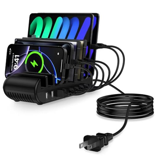 【8台同時充電】この8口スマホスタンド充電ステーションは、8台のデバイスを同時に充電でき、複数の充電器が不要で、コンセントが不足したりデスクトップが散らかったりすることを心配する必要がありません。卓上充電収納ステーションとして、見苦しく散ら...