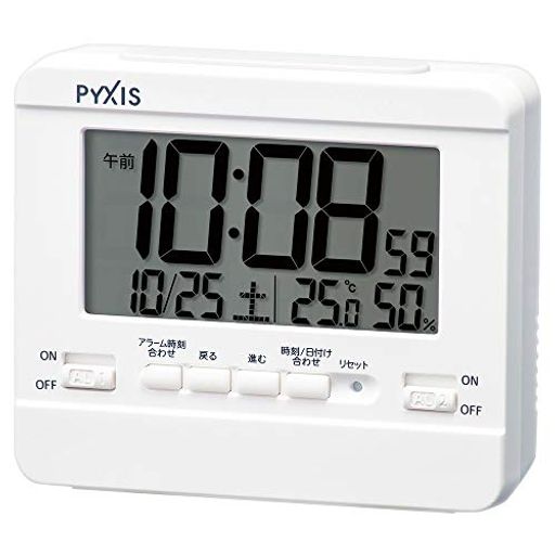 付属品:シールシートつき、電池(単3マンガン電池x2)※電池は付属しておりません。 電子音アラーム(ダンダントーン)、アラーム2チャンネル アラームオートストップ機能(約5分間)、スヌーズつき ライトつき、フルオートカレンダー機能 温度・湿...