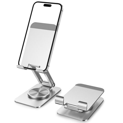 【360度回転式】スマホスタンド台座が360度回転するため、スマートフォンやアイフォンを載せたまま、見せたい向きに自由に回転させることができます。カチカチと軽めのいい音が出ながら回転してかなり高級感があります。姿勢を改善し、首、肩、背の疲労...