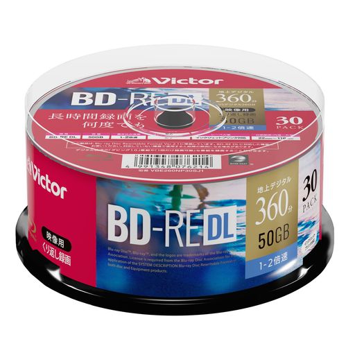 品種:録画用BD-REDL(50GB) くり返し録画用 録画時間:地デジ360分/BSデジタル260分 盤面印刷:○(ホワイト)/範囲:22mm-118mm(ワイド) 倍速:1-2倍速、ケース:スピンドルケース、入り数:30枚