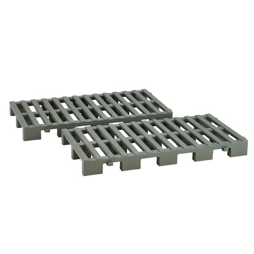 製品サイズ/幅38.3x奥行き75.3x高さ7.1cm(1台あたり)(幅・奥行重なりしろ1.3cm) 耐荷重/60kg(1台あたり) 本体/ポリプロピレン・ポリエチレン 原産国/日本 高床式のパレットで通気性がよく、掃除機のノズルが入る高さ...