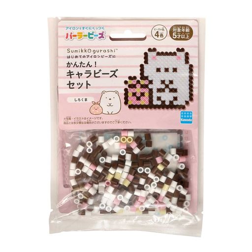 セット内容:ミックスビーズ約220ピース(全4色)、とうめいプレート(つながるしかくS)x1、アイロンペーパーx1、ビーズ図案x1(パッケージ台紙裏面) 完成サイズ(約):13cmx18cmx1.5cm