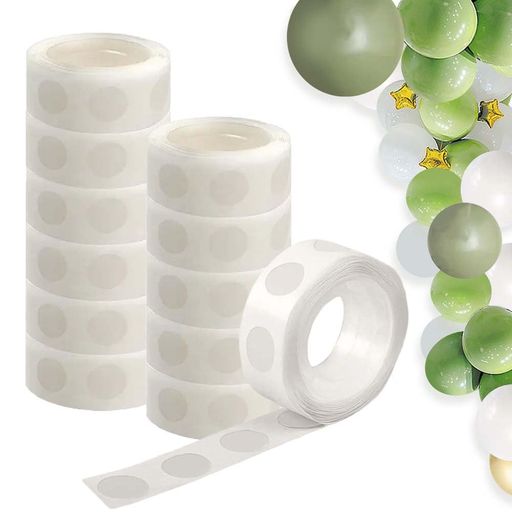 セット内容:100個/巻、12巻。風船どうしをくっつけられる風船用の両面テープです。強力なシールなので、壁や天井にも貼り付けが可能です。バルーンテープは、詰まってバルーンをお気に入りの形に形作るのに役立ちます。 高品質素材:両面粘着ステッカ...