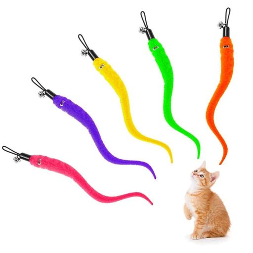 【猫の感情を深める】ふわふわした毛虫と鈴の音は、猫ちゃんの注意を引きつけやすく、猫との感情を深めるための猫おもちゃとして沢山の飼い主さんに大人気です! 【高品質】自然の羽は非毒性、ソフトとふわふわです。色の明るい、猫の注意を引き付けます。猫...