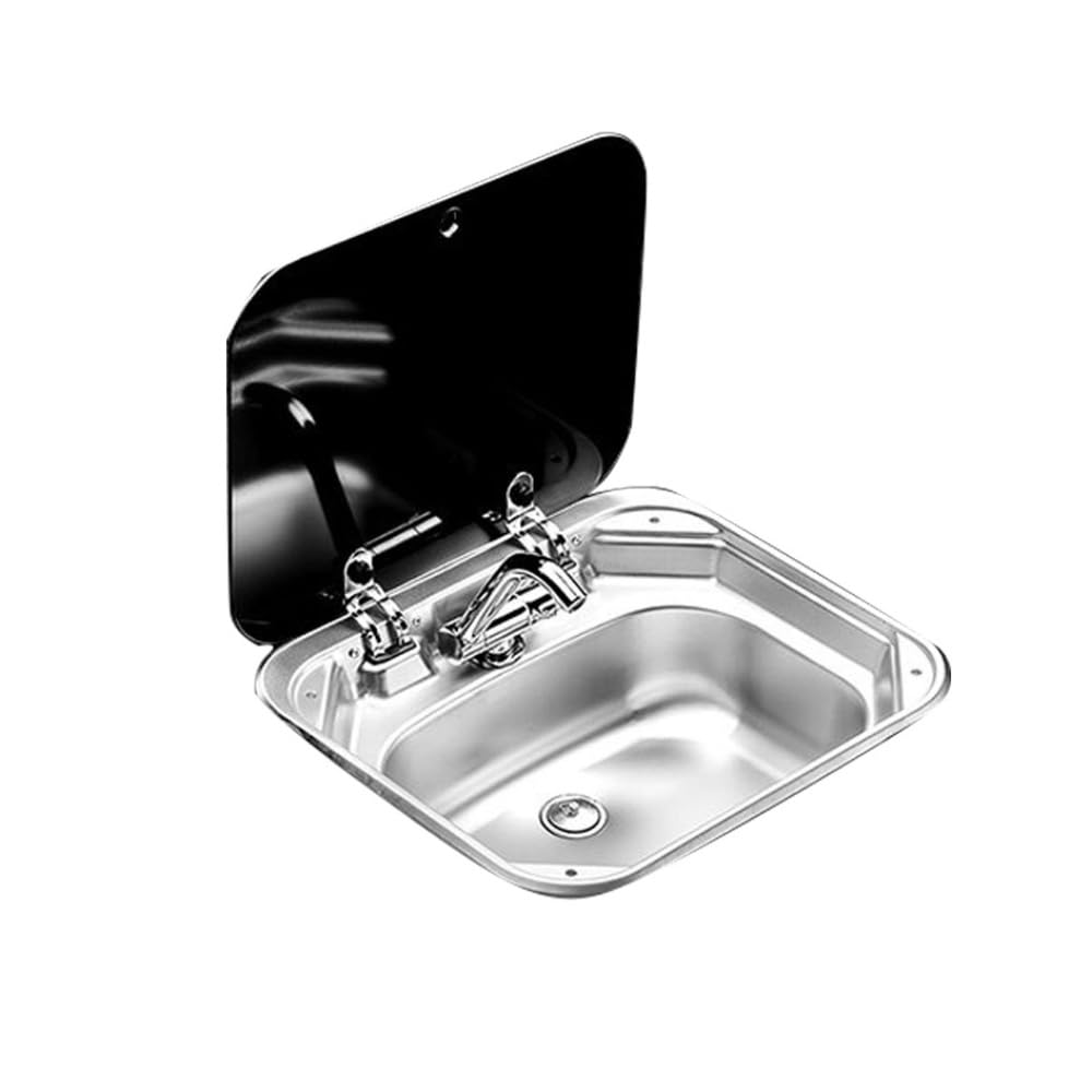 色:A商品の寸法:37奥行き x 42幅 x 15高さ cm付属品:‎折りたたみ式蛇口とガラスカバー付き商品の重量:‎4.5 Kilograms【素材サイズ】 304ステンレス鋼材料+ガラス蓋。サイズ：42 * 37 * 15cm 。ステン...