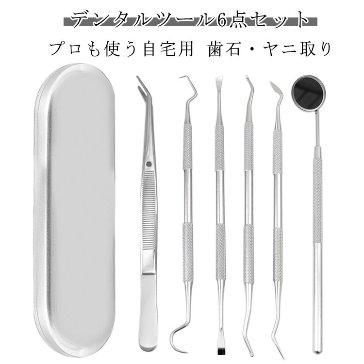 プロも使う自宅用 歯石・ヤニ取り デンタルツール6点セット高級ステンレス製歯用ツール、ご家庭でも使えるプロ用セット。初心者にも安全安心の高級ステンレス製。自宅で手軽に 食べかす、歯石、歯垢、虫歯、色素沈着に、本格的な口内ケアを。ワンちゃんの...