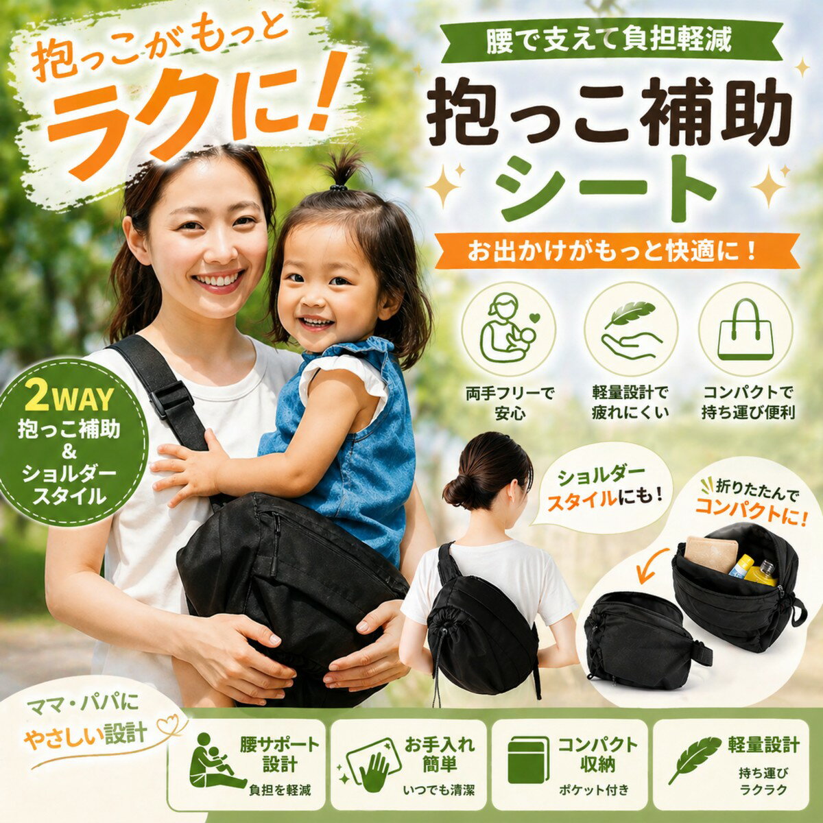 メーカー希望小売価格はメーカーカタログに基づいて掲載しています＼レビュー高評価&3万個突破!/話題の2WAY抱っこサポートバッグ抱っこもお出かけも、もっと快適に♪【選ばれるポイント】【機能紹介】・肩周りがごわつかず、装着がスムーズ・便利なイ...