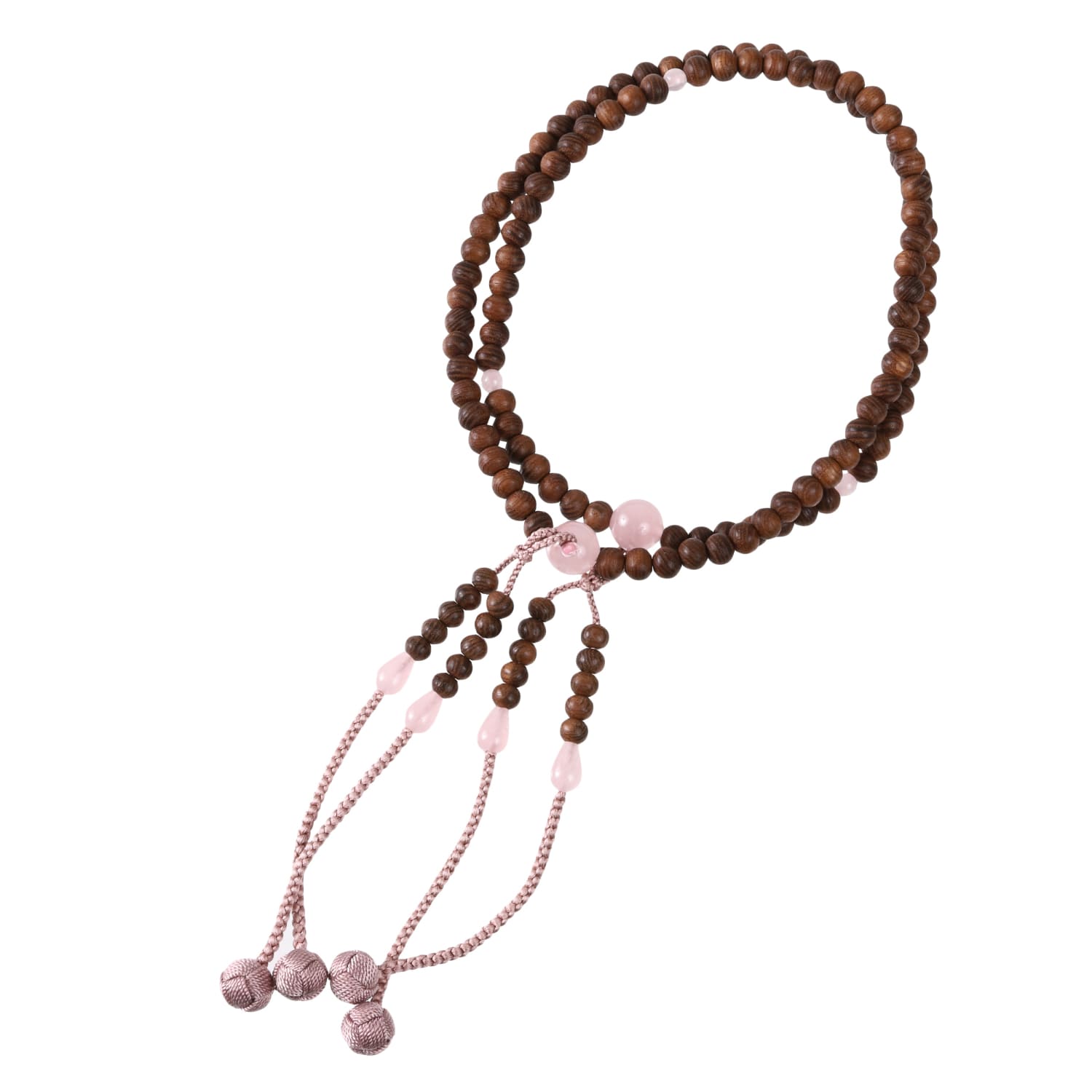 商品情報商品内容マメ科の落葉高木「槐（えんじゅ）」を使った真言宗の本式念珠です。親玉、四天、ツユには紅水晶（ローズクウォーツ）を使っています。槐はゴロ合わせで「延寿」とも呼ばれ、縁起の良い素材として珠数に使われます。本品は尺二寸（内径がおよ...