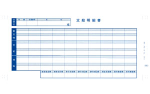 ●連続（ドットプリンタ用） サイズ：Y10×T4.5 入数：1箱/1,000枚 刷色：1枚目　コバルトブルー 　　　2枚目　グリーン 備考：・4001給与明細書の後継商品