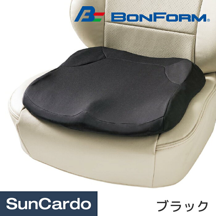 太もも・腰に楽々立体成形クッション。 大型ウレタンがしっかりサポート。 ●ストッパー付 カラー：ブラック サイズ：45x45cm 入数：1個 素材：(表・裏)ポリエステル、(中材)ウレタンフォーム 対応車種：汎用BONFORM(ボンフォーム...