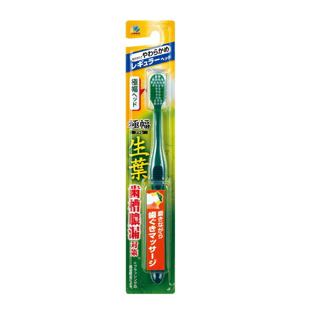 商品名生葉極幅ブラシ　レギュラー　やわらかめ 内容量1本 商品説明（製品の特徴）歯と歯ぐきを同時に磨ける歯ブラシ1．歯ぐきマッサージ毛やわらか毛を採用。弱った歯ぐきをやさしくマッサージ。2．歯垢ごっそり毛広い範囲で歯面にあたり、歯垢をごっそ...
