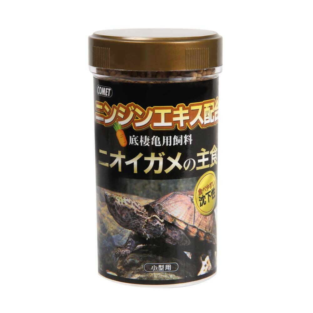 商品説明(製品の特徴)ニンジンエキス配合ですので、カメにとって大切なビタミンAを適度に摂取出来ます。ニオイガメは水底で歩くようにエサを探す習性がある為、食べやすい沈下性、高たんぱくのフードに仕上げています。成分／分量小麦粉、フィッシュミール...