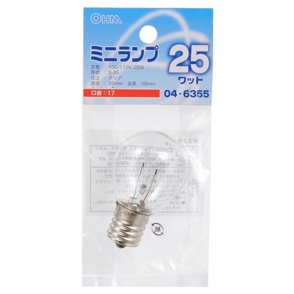■商品説明(製品の特徴)● ミニランプ S35型 E17/25W クリア● 屋内専用（屋外使用禁止）■サイズ外形寸法：（約）幅61mm×高さ125mm×奥行38mm■問い合わせ先株式会社オーム電機　お客様相談室　0120-963-006　0...