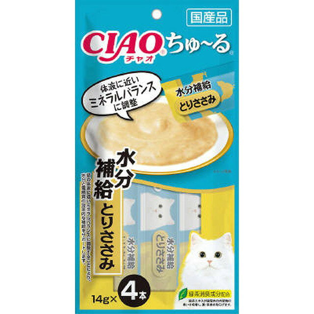 商品名ちゅ〜る　水分補給　とりささみ内容量1フク商品説明好評のちゅ〜るシリーズに新たなフレーバーが仲間入り。食べきりサイズの液状のおやつ。水分補給は猫の体液に近いミネラルバランスに調整することにより、効率的な水分の補給をサポートします。一度...
