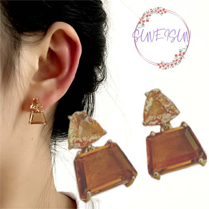 【ポイント11倍 11％OFFクーポン】 ダブル ブラウンストーン ピアス クリスマス デコレーション 韓国 韓国風 レディース アクセサリー 送料無料 パーティー 女子会 プレゼント プチプラ デイリー 立体アクセサリー ハートモチーフ ...