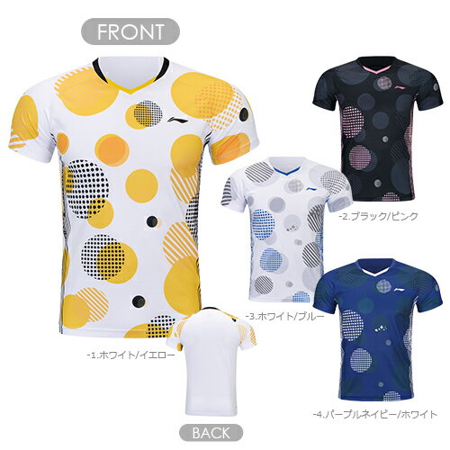 素　材：ポリエステル サイズ：S、M、L、XL、2XL、3XL カラー：-1.ホワイト/イエロー、-2.ブラック/ピンク、3.ホワイト/ブルー、-4.パープルネイビー/ホワイト ※日本バドミントン協会審査合格品 メール便対応可 こちらの商品...