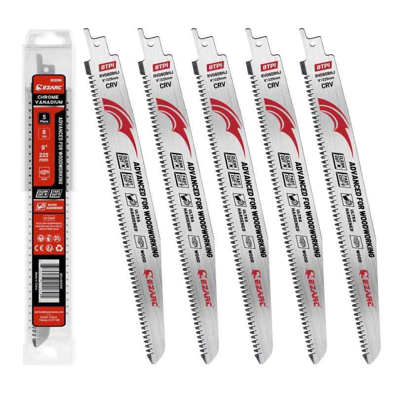 EZARC(イザーク) レシプロソー替刃 木工用 全長225mm 8山 綺麗 高速切断 クロムバナジウム鋼 衝擊燒入 長寿命 木材·合板·集成材·生木 (5本入)【木工用】木材の切断、材木の加工用ノコギリ替刃です。衝撃焼入れと研磨技術により...