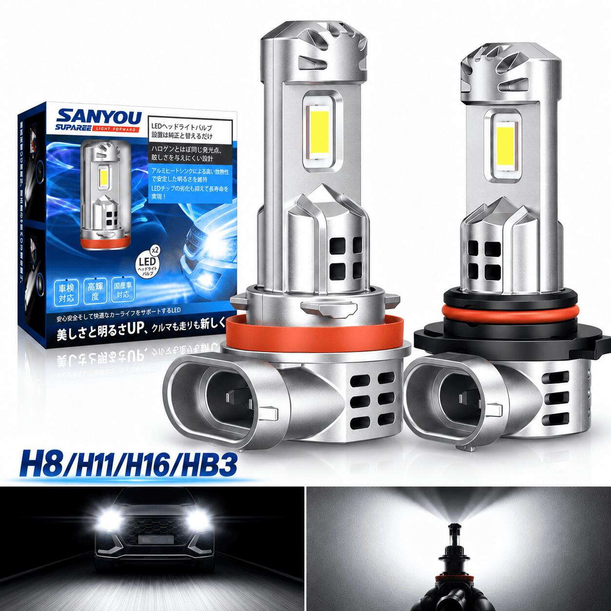 対応ソケットH8 H9 H11 H16(JP)、HB3、HB4入力電圧DC9-16V(注意:24V以上の大型トラックに対応できません)消費電力35W（合計70W）発光タイプホワイト色温度6000K適合車種12V国産車（輸入車には対応できませ...