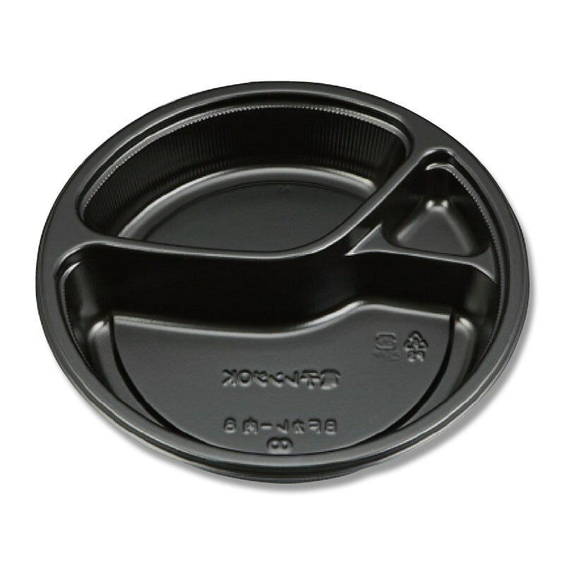 商品詳細 サイズ 外寸：φ212×高42mm 材質 BF 商品説明 ごはん部分とルー部分が仕切れたタイプの便利な丸型テイクアウト容器（本体）です。本体色はブラックです。●電子レンジ使用可●オーブン使用不可●耐油性：あり●耐熱温度：105℃●...