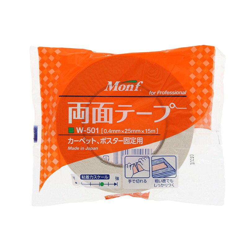 商品詳細 サイズ 厚さ：0．40mm／幅25mm×長さ15m 材質 基材：布／粘着剤：天然ゴム系 商品説明 基材に布を使用しゴム系の粘着剤を使用しておりますので、木材・金属・コンクリート等幅広い用途にお使い頂けます。また粗面への接着性も良好...