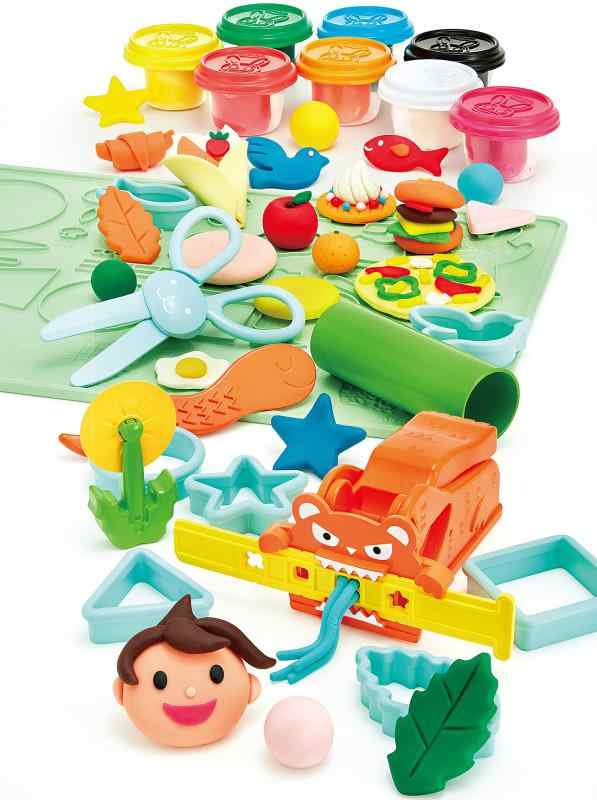 ねんDo おおきなねんど版のきほんセット グリーンやわらかくて発色の良い小麦粘土『ねんDo』シリーズの基本のセットです。のばす、きる、しぼるなどねんどのきほんが楽しめます。道具は動物やお花のモチーフで、可愛いだけでなく、お子様に遊びやすい設...