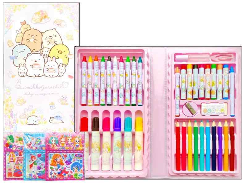 すみっコぐらし ブック型 文房具セット 42種類 お絵かきセット ステーショナリー + シール1枚 女の子用 お絵描きバッグ 色鉛筆 クレヨン すみっこぐらし すみっこ しろくま ぺんぎん？ とんすみっコぐらし のカラーペンや色鉛筆、クレヨ...