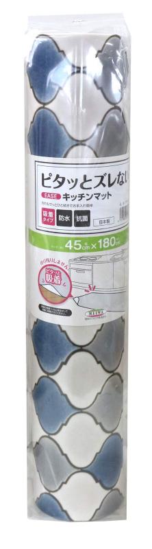 ピタッと吸着キッチンマット SEKM-4136 45cm×180cm モロッカン ブルー商品サイズ：約45cm×180cm原産国：日本材質 表面：塩化ビニル樹脂、中間層：発泡塩化ビニル樹脂/ガラス繊維、裏面：アクリル樹脂、保護フィルム：ポリ...