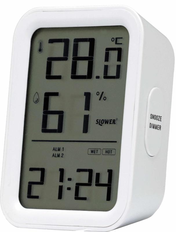 SLOWER 温湿度計 置き時計 デジタル 小型 室温 湿度 調光 LEDバックライト おしゃれ インテリア 白 LCD HYGROTHERMOGRAPH CLOCK Paz SLW424表示内容：温度・湿度・時・分/機能：アラーム×2・ス...