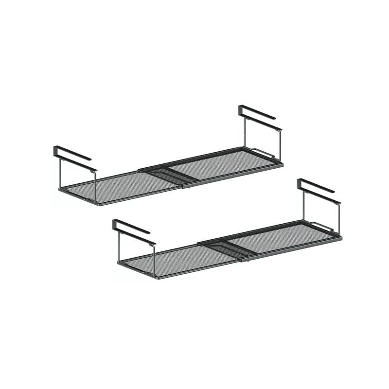 LunaMeet 吊り下げ棚 伸縮式 戸棚下 吊り戸棚 収納ラック 吊り下げラック 戸棚下収納ラック 吊戸棚 バスケット キッチン収納 掛け式 (ブラック, 2個入)吊り戸棚下ラックの伸縮設計​​：38.5～70cm 自由調整可能な吊り下げ...