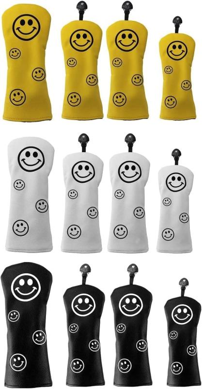 ゴルフ ヘッドカバー ドライバー440cc 460cc用カバー ウッド用カバー ユーティリティ UT用カバー 4点セット 単品 防水仕様 スマイル (DR 黄色)かわいいスマイルデザイン、高品質のPUレザーで、しっかりクラブヘッドを保護でき...