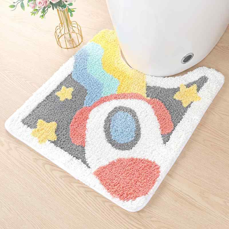 かわいい トイレマット おしゃれ バスマット 吸水速乾 足ふきマット キッチン シャギー ふわふわ 丸洗い 高耐久, ロケット, 50x55cm&amp;#9989;【踏み心地よい】：超極細のマイクロファイバー素材を採用、頬ずりしたくなるよ...