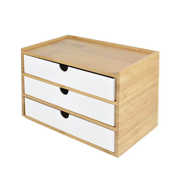 Forthcan 小物入れ 収納ボックス 引き出し 収納ケース 卓上 文房具/化粧品収納 机上 ホワイト 3段【商品仕様】材質：本体---竹製　引き出し--- ABS　サイズ：1段：幅25*奥行16*高さ6cm　2段：幅25*奥行16*高さ...
