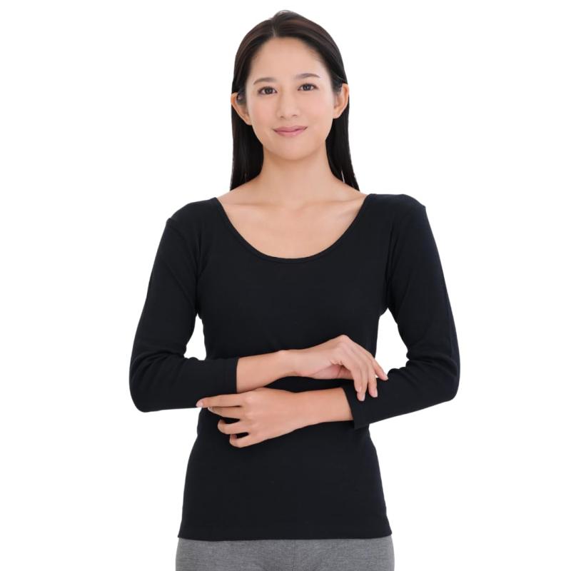 [ぽかぽかカイロ] コットンインナー 綿100 レディース あったかインナー 温める 厚手 Uネック9分袖 クルーネック長袖 S/M/Lサイズ 秋冬春 温活 肌着 暖かい 防寒 おしゃれ 保湿 保温 下着 女性 天然綿100% 発熱素材「H...