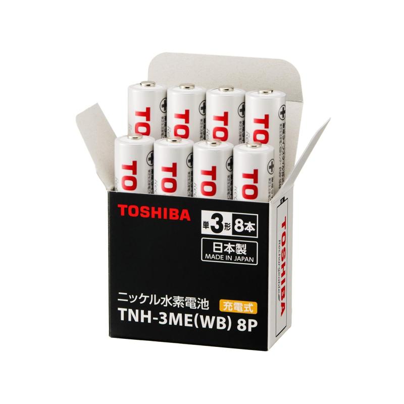 東芝 充電式ニッケル水素充電池 スタンダードモデル 単3形(8本入り) TNH-3ME(WB) 8P 日本製東芝 ニッケル水素電池 (日本製)公称電圧(V):1.2V / 電池容量:min. 1,900mAh以上 :JIS C8708の充放...