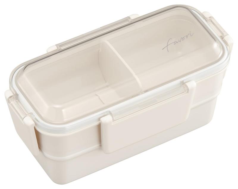 オーエスケー DISH UP LUNCH ランチボックス二段 ベージュ 【PCW-600S】 食洗機対応 レンジ対応 仕切付き●抗菌（抗菌加工部分:本体(上・下)・仕切／抗菌剤の種類:銀等無機抗菌剤）サイズ：187×95×H93mm (上)...