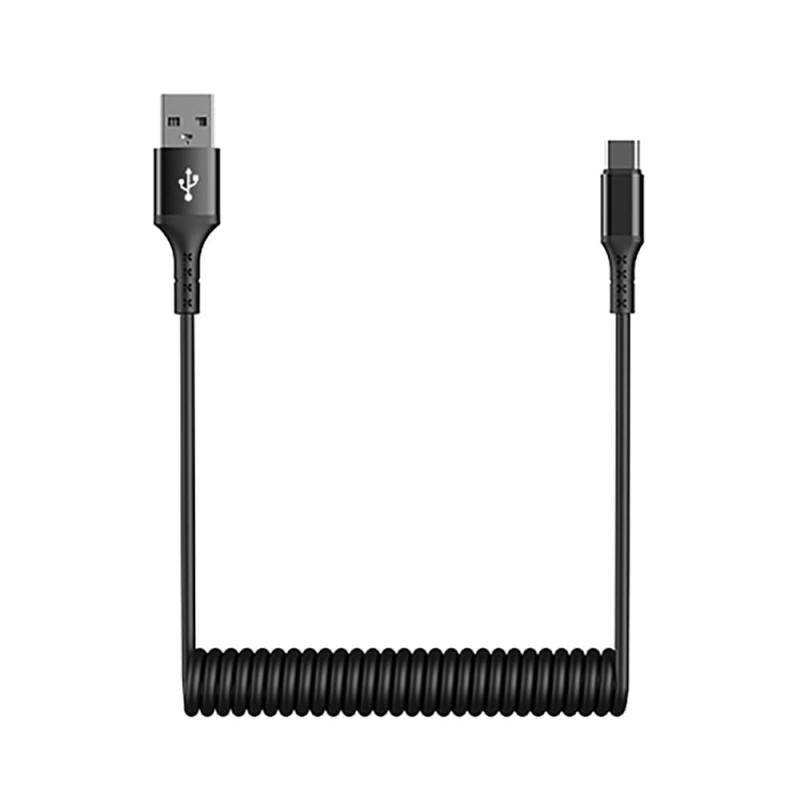 AXYO Type-C ケーブル カールコード式 3A 27W最大急速充電 データ転送 約100cm 長く伸びるカールケーブル Type-Cポートのデバイスに対応 USB-C 1M ブラック【 Type-C充電ケーブル 対応機種】端子：US...